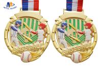 China Custom Baseball Medals 65mm Zinc Alloy Die Cast with Colorful Printing and Antique Brass Plating for sale
