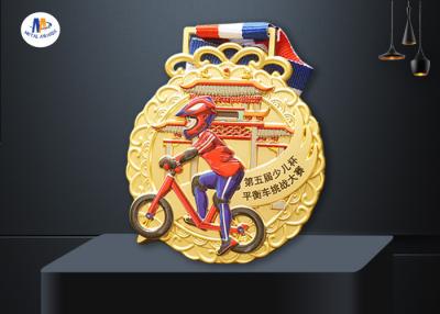 China Custom 65mm Zinc Alloy Children Balance Bike Medals Colorful Painting for sale