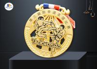 China Soft Enamel Zinc Alloy Taekwondo Medal 76.2mm x 3.5mm Shiny Gold for sale
