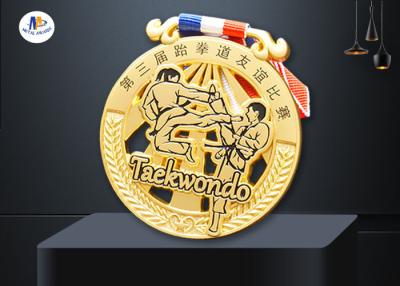 China Soft Enamel Zinc Alloy Taekwondo Medal 76.2mm x 3.5mm Shiny Gold for sale