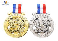 China Soft Enamel Zinc Alloy Taekwondo Medal 76.2mm x 3.5mm Shiny Gold for sale