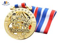 China Soft Enamel Zinc Alloy Taekwondo Medal 76.2mm x 3.5mm Shiny Gold for sale