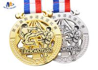 China Soft Enamel Zinc Alloy Taekwondo Medal 76.2mm x 3.5mm Shiny Gold for sale