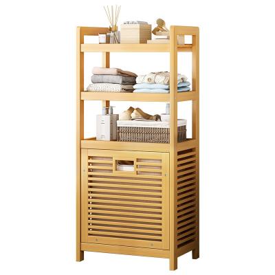 China Laundry Basket with Double Tiers Bamboo Canvas Storage Bin Organizer for Cleaning Clothing & Use in Bathroom Cabinets Room for sale