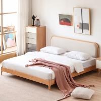 China Solid Wood Bed Frame Mid-Century En Platform with Sponge HeadBoard Easy to Assembly Large Capacity Slats for sale
