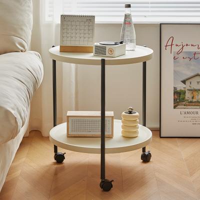 China Round Sofa Side Table with Wheels, 2-Tier Mobile Small Coffee End for Bedroom Living Room, Beige for sale