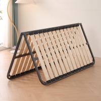 China Modern Design Folding Guest Bed Portable Thick Solid Wood Panel Tatami with Iron Pipe Frame Space-Saving for Small Rooms for sale