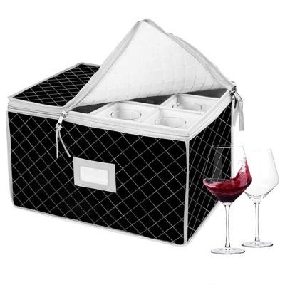 China Premium Fabric Stemware Storage Case Foldable Divider Organization Box for Wine Glasses for Champagne Functional Glassware for sale