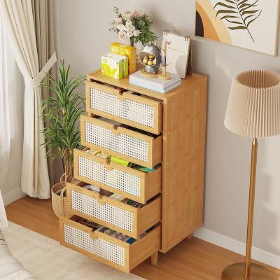 China Bamboo 5-Drawer Chest Storage Organizer for Home for Living Room Bedroom Hotel or Apartment for sale