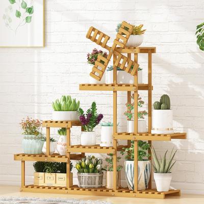 China Indoor/Outdoor Living Room Decorative Bamboo Shelves Plant Pot Stand Rack Floral Unit Shelving for sale
