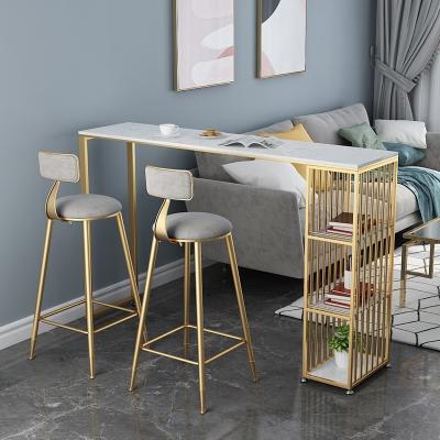 China Iron Marble Bar Table Dining with Storage Compartment High Milk Tea Shop Home and Chairs for sale
