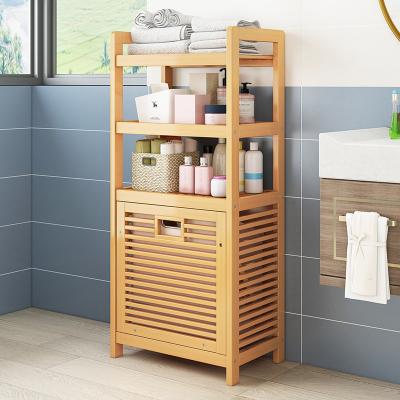 China Tilt-Out Laundry Hamper Basket Organizer with Storage Shelf Bathroom Rack Cabinet for sale