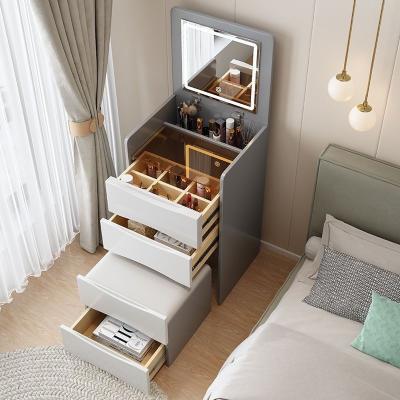 China YPF Modern Makeup Organizer Vanity Bedsidetable Luxury Dressers Mirrored Dressing Table With Led Mirror and Chair for Bedroom for sale