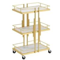 China Modern Golden Hair Salon Stainless Steel Beauty Stool Cart Trolley for Sale for sale