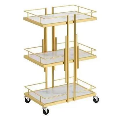 China Modern Golden Hair Salon Stainless Steel Beauty Stool Cart Trolley for Sale for sale