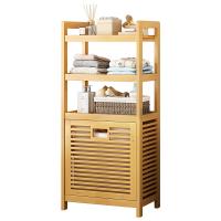 China Bamboo Laundry Basket with Double Tiers Storage Rack Canvas Hamper Shelves for Cleaning and Clothing in Bathroom or Room Use for sale