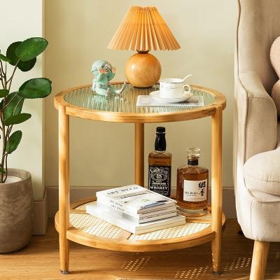 China Coffee Table with Glass Top, Freestanding Storage Rack, Living Room Sofa Side , 2 Layers Center Round for sale