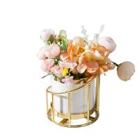 China Luxury Nordic Style Ceramic Flower Vase with Iron Stand Decorative Plant Pots Desktop Makeup Organizer for Garden Storage Tank for sale