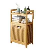 China Tilt-Out Double Tiers Bamboo Laundry Hamper Basket with Removable Canvas Storage Bin for Cleaning Clothing or Bathroom Use for sale