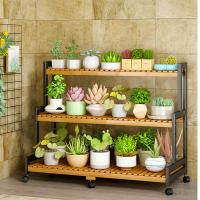 China Indoor Multilayer Storage Rack Bamboo Flower Pot Display Stand with Ladder Style for Garden Balcony for sale