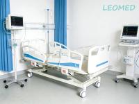 China Five-Function Electric Hospital Bed 0-14 Degree Trendelenburg Tilt 1.1mm Cold-Rolled Steel Bed Pan ICU Medical Positioning for sale