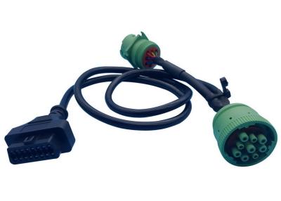 China Green Deutsch 9 Pin J1939 Female to OBD2 16 Pin Female and J1939 Male Splitter Y Cable 20AWG for sale