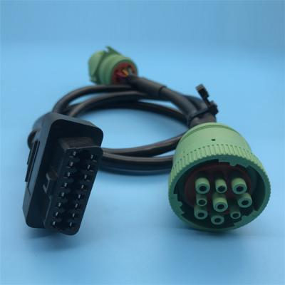 China Green Deutsch 9 Pin J1939 Female to OBD2 16 Pin Female and J1939 Male Splitter Y Cable 20AWG for sale