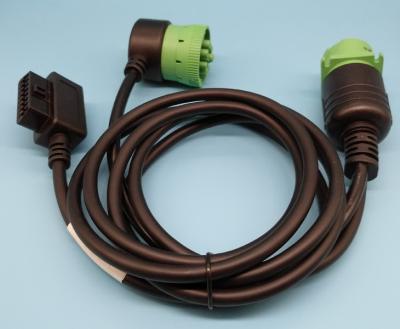 China Right Angle Green Deutsch 9-Pin J1939 Female to OBD2 Female and J1939 Male Split Y Cable 20AWG for sale