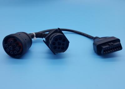 China Black Deutsch 9 Pin J1939 Female to J1962 OBD-II 16 Pin Female and J1939 Male Split Y Cable 20AWG for sale