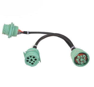 China Green Deutsch 9 Pin J1939 Female to Dual Male Y Adapter Cable 20AWG for sale