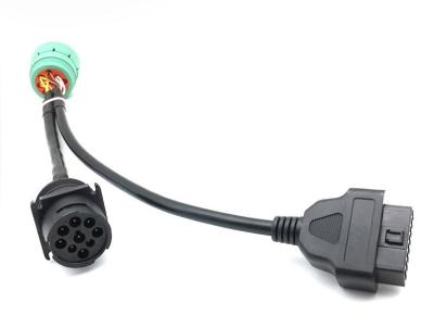 China Green Deutsch 9-Pin J1939 Female to OBD-II 16-Pin Female and J1939 Male Truck Y Cable 20AWG for sale