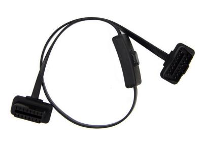 China OBD2 OBDII J1962 Right Angle 90 Degree Male to Female Extension Flat Cable with Switch 26AWG for sale