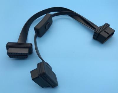 China OBD2 OBDII J1962 Male 24V to Dual Female Flat Split Y Cable with Switch 26AWG for sale