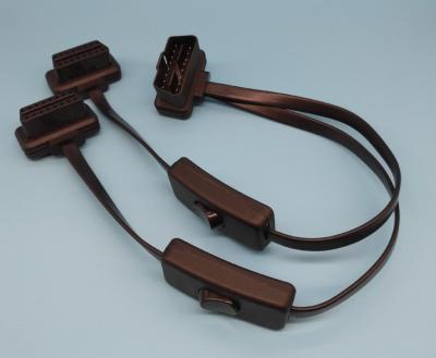 China OBD2 OBDII Right Angle Male 24V to Dual Female Flat Y Cable with Switches 26AWG for sale