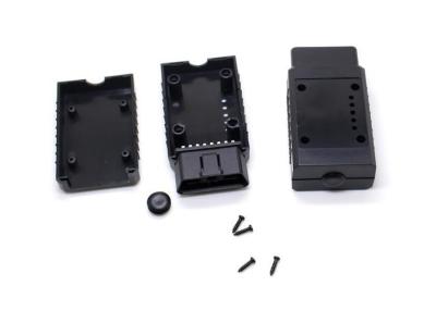 China OBD2 OBDII Enclosure with 16 Pin J1962 Male Plug Connector 72x46x26mm for sale