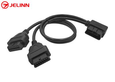 China OBD2 OBDII 16 Pin Right Angle Male to Dual Female Round Split Y Cable 26AWG for sale