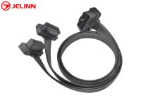 China OBD2 OBDII 16 Pin J1962 Right Angle Male to Dual Female Flat Y Cable 26AWG for sale