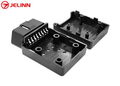 China OBD2 Enclosure Housing with Male Connector Curved Pin 16 Pin PA66 ABS 50x39x22mm for sale