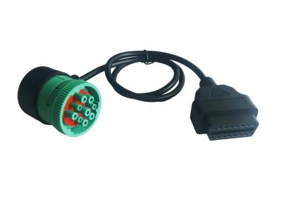 China Right Angle Green Deutsch 9 Pin J1939 Female to J1962 OBDII 16 Pin Female Cable 20AWG for sale