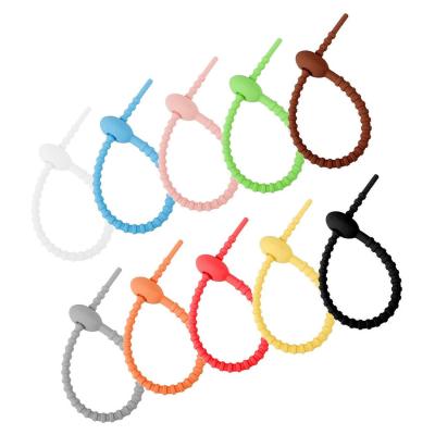 China Zip Reusable Silicone Cable Ties Adjustable 8.5 Inch Colorful for sale