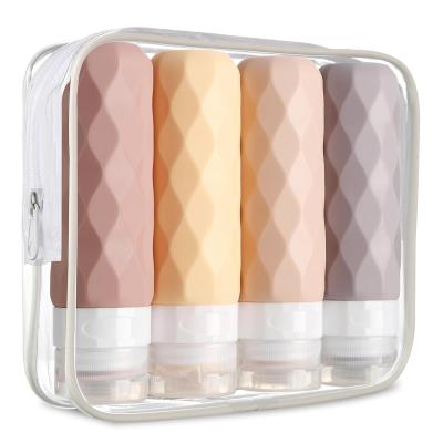 China Rose Color Silicone Toiletries Travel Bottle Set Refillable 3oz for sale