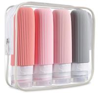 China Pink Silicone Travel Toiletry Bottles Kit Leak Proof 90ml With Printed Logo for sale