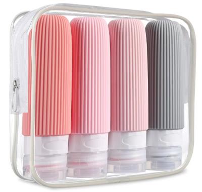 China Pink Silicone Travel Toiletry Bottles Kit Leak Proof 90ml With Printed Logo for sale