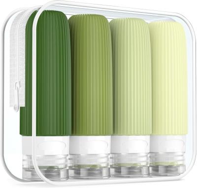 China Forest Green Cosmetic Silicone Refillable Travel Bottles Set Leak Proof 90ml for sale