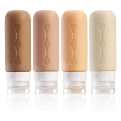 China Cylinder Refillable Silicone Travel Bottle Set Apricot Color 3Oz for sale