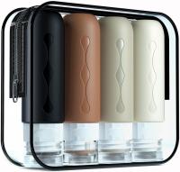 China Wide Mouth Refillable Silicone Travel Bottle Kit Coffee Color 3oz/90ml for sale