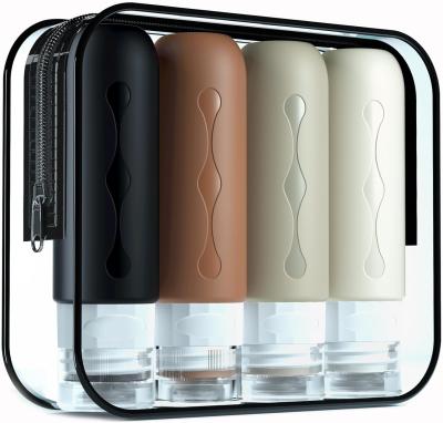 China Wide Mouth Refillable Silicone Travel Bottle Kit Coffee Color 3oz/90ml for sale