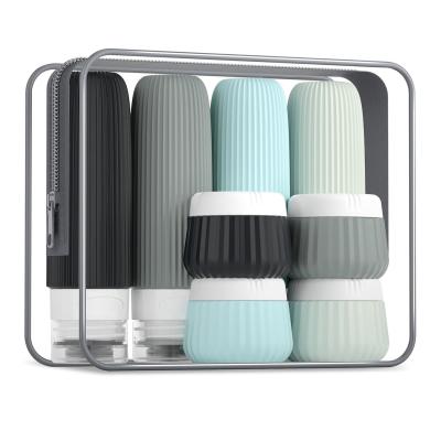 China 8 Items Combo Silicone Travel Bottle Set Gray Leak Proof 90ml 30ml Jars for sale