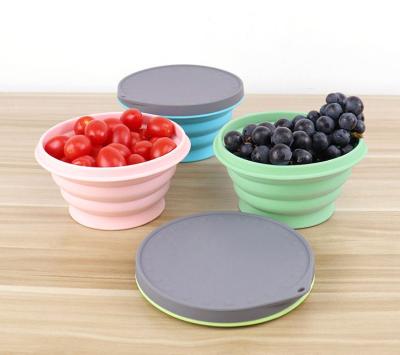 China Outdoor Travel Food Grade Silicone Collapsible Bowls Folding With Lid for sale