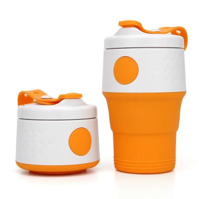 China 395ml Silicone Foldable Cup Collapsible Coffee Cup Reusable With Lid Sport for sale